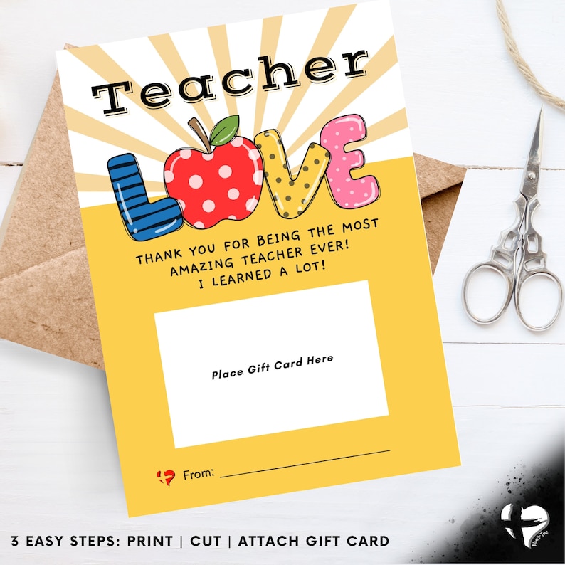 Gift Card Holder Teacher Love | Best Teacher Ever Thank You Card ...