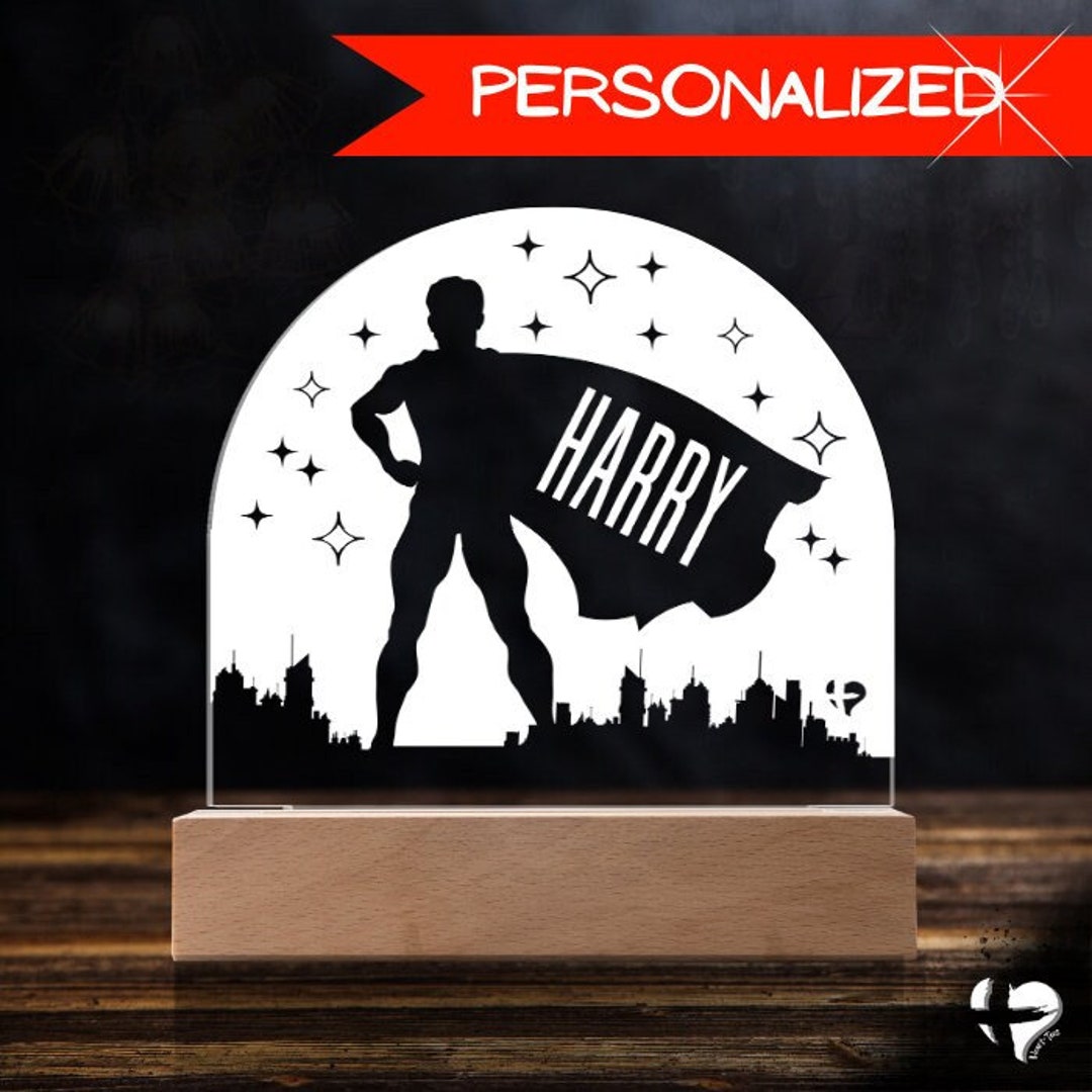 Boy Superhero Acrylic Night Light | Custom Name LED Lights ...