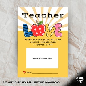 Gift Card Holder Teacher Love | Best Teacher Ever Thank You Card ...
