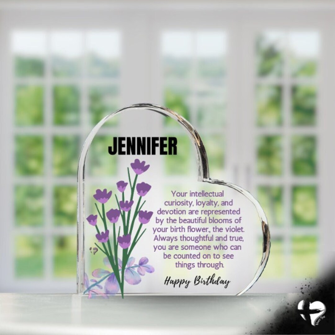 February Birth Month Flower Heart Plaque With Name | Violet or Primrose ...