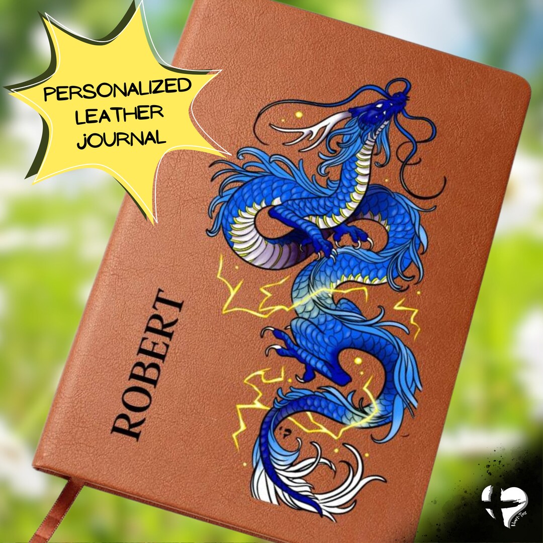 Blue Dragon Journal | Notebook With Name, Vegan Leather, Custom Writing ...
