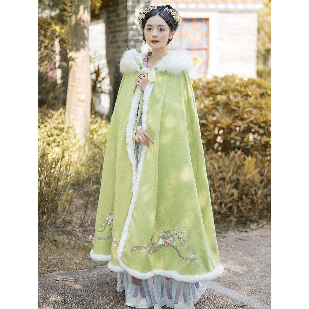 Green Cape White Cloak With Hood Winter Thick Warm Cozy - Etsy