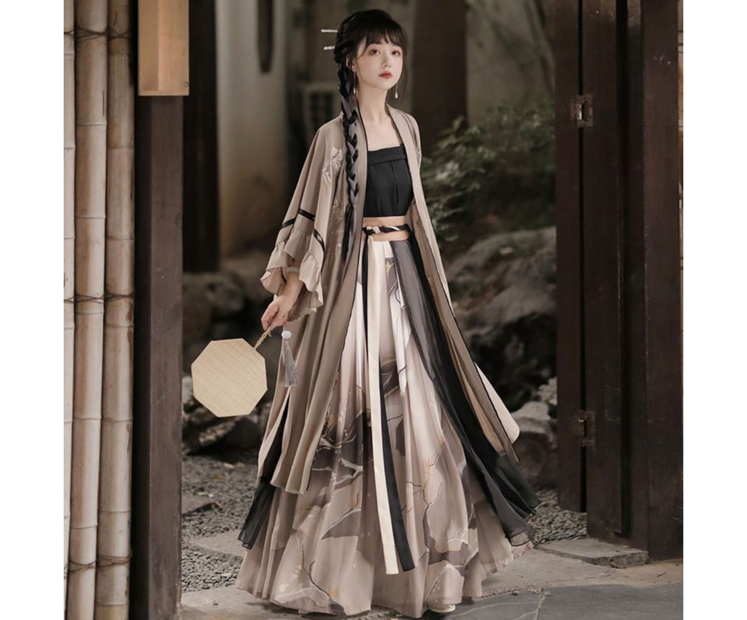 Modern Hanfu Dress Women, Stylish Brown Hanfu 3 pieces Set, Chinese ...