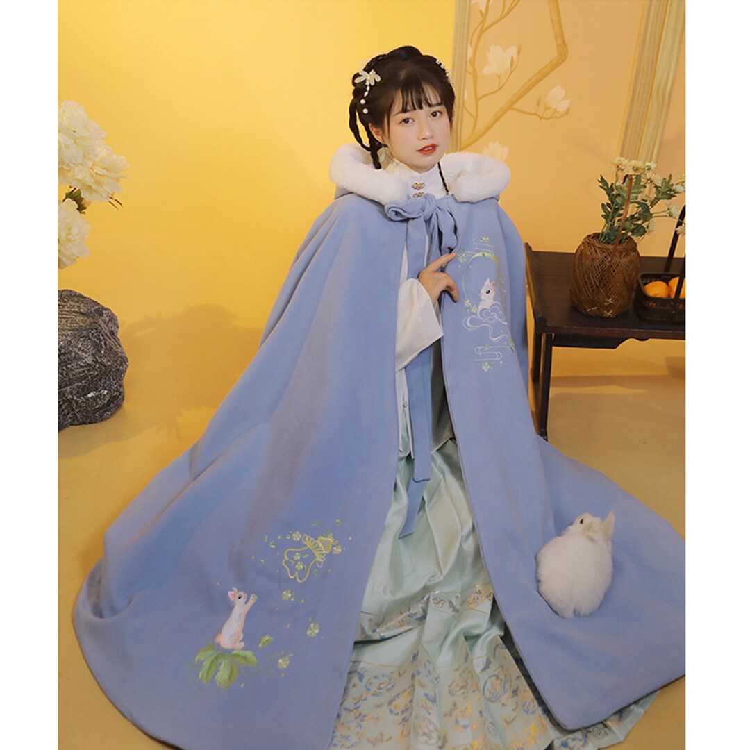 Rabbit Embroidered Shawl Hanfu Cape Shawl Fur Collar Warm - Etsy