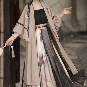 Modern Hanfu Dress Women, Stylish Brown Hanfu 3 pieces Set, Chinese ...