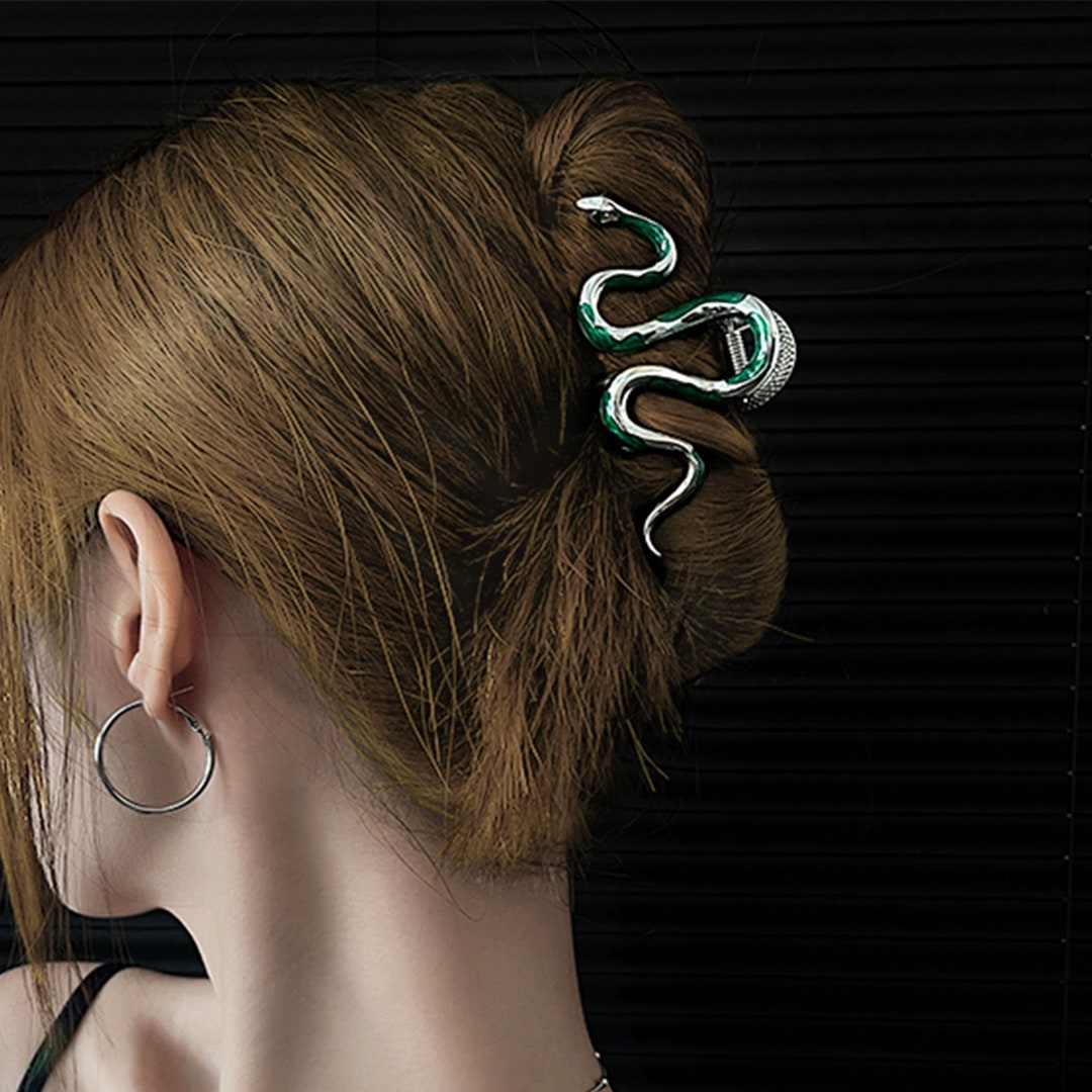 Snake Metal Hair Clip, Green Snake Hair Clip, Coiled Hair Grabber ...