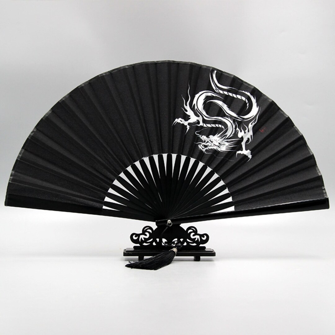 Japanese-style Folding Fan, Black Dragon Hand-held Fan, Male Hand-held ...