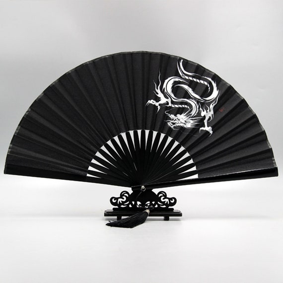 Japanese-style Folding Fan Black Dragon Hand-held Fan Male - Etsy