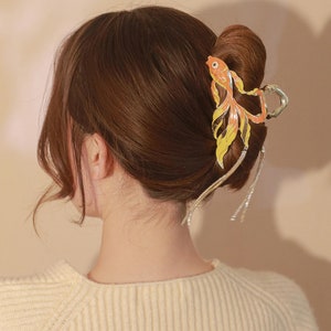 Koi Carp Fish Tassels Hair Claw Clip/red and Yellow/hair Accessories ...