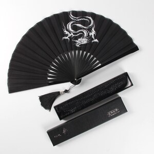 Japanese-style Folding Fan, Black Dragon Hand-held Fan, Male Hand-held ...