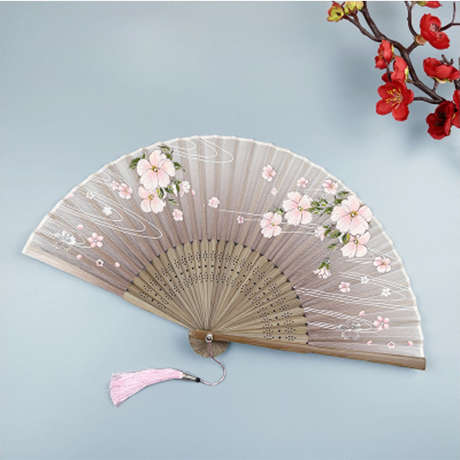 Flower Hand Fan With Tassel Summer Folding Fan Hand Fan - Etsy