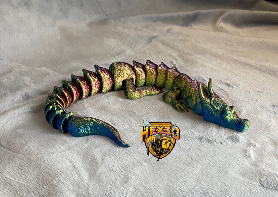 Deluxe Articulated Dragon 3D Print Iridescent Metallic PLA Hex3d Design ...
