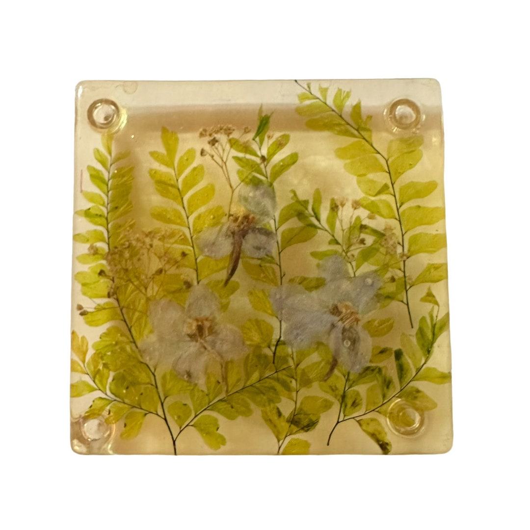 70s Vintage Square Clear Acrylic Pressed Floral Trivet - Blue & Green ...