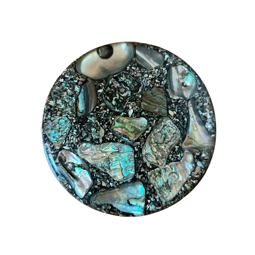 70s Vintage Round Acrylic Abalone Shell Trivet Black & Iridescent - Etsy