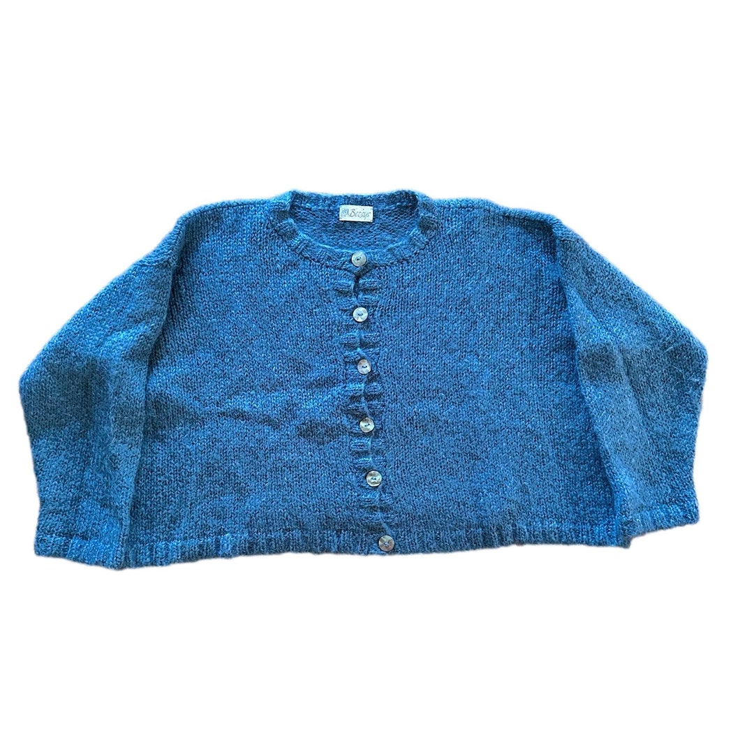 70s 80s Vintage Cropped Cardigan Sweater Dusty Blue Fuzzy - Etsy