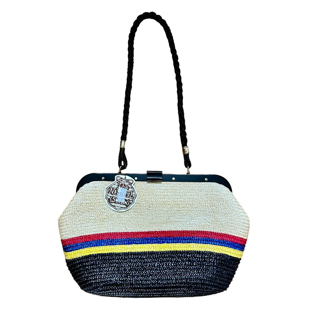 70s Vintage Striped Woven Straw Shoulder Bag Purse - Natural Black Red ...