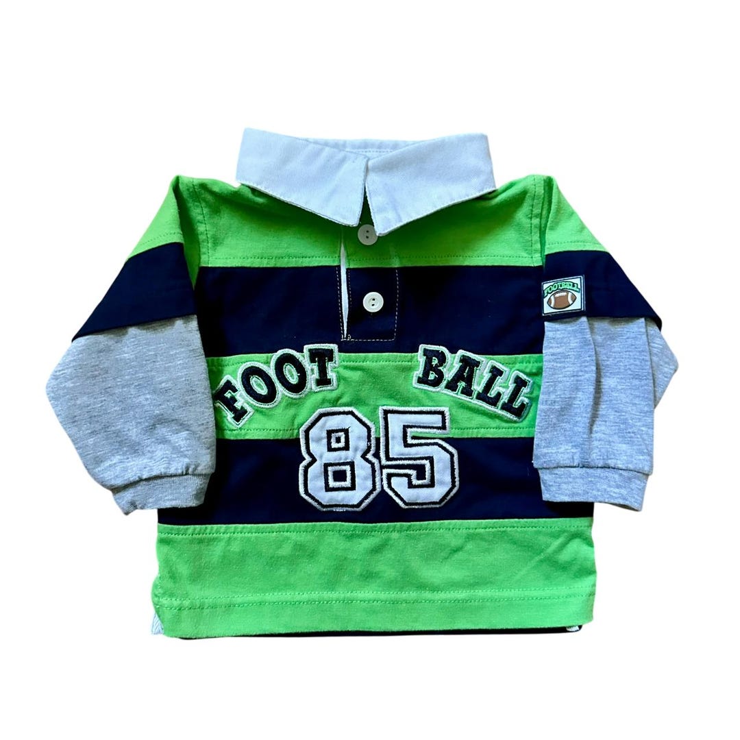 Y2k Vintage Blue & Green Striped Football Collared Shirt - Boys 3-6 ...