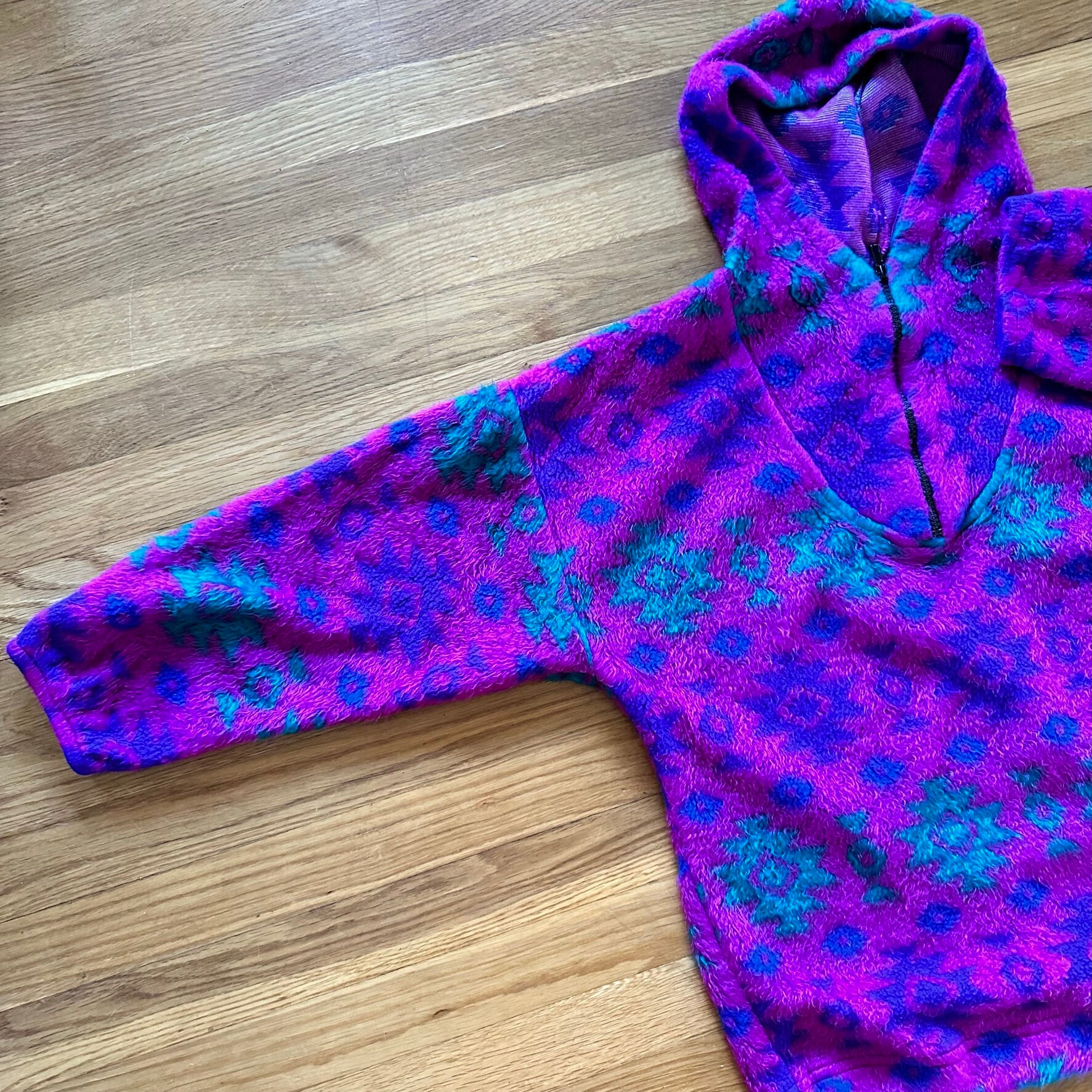80s 90s Vintage Neon Fuzzy Hooded Jacket - Fuchsia Purple Green ...