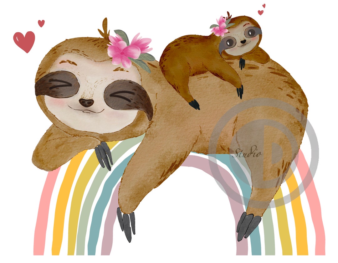 Cute Sloth PNG Design | Rainbow Sloth | Sloth Clipart | Sloth ...