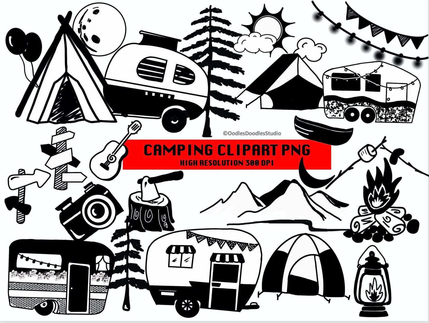 Hand Drawn Camping Clip Art, Camping Bundle, Adventure Awaits PNG High ...