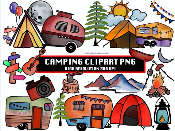 Hand Drawn Watercolor Camping Clip Art Camping PNG Bundle - Etsy