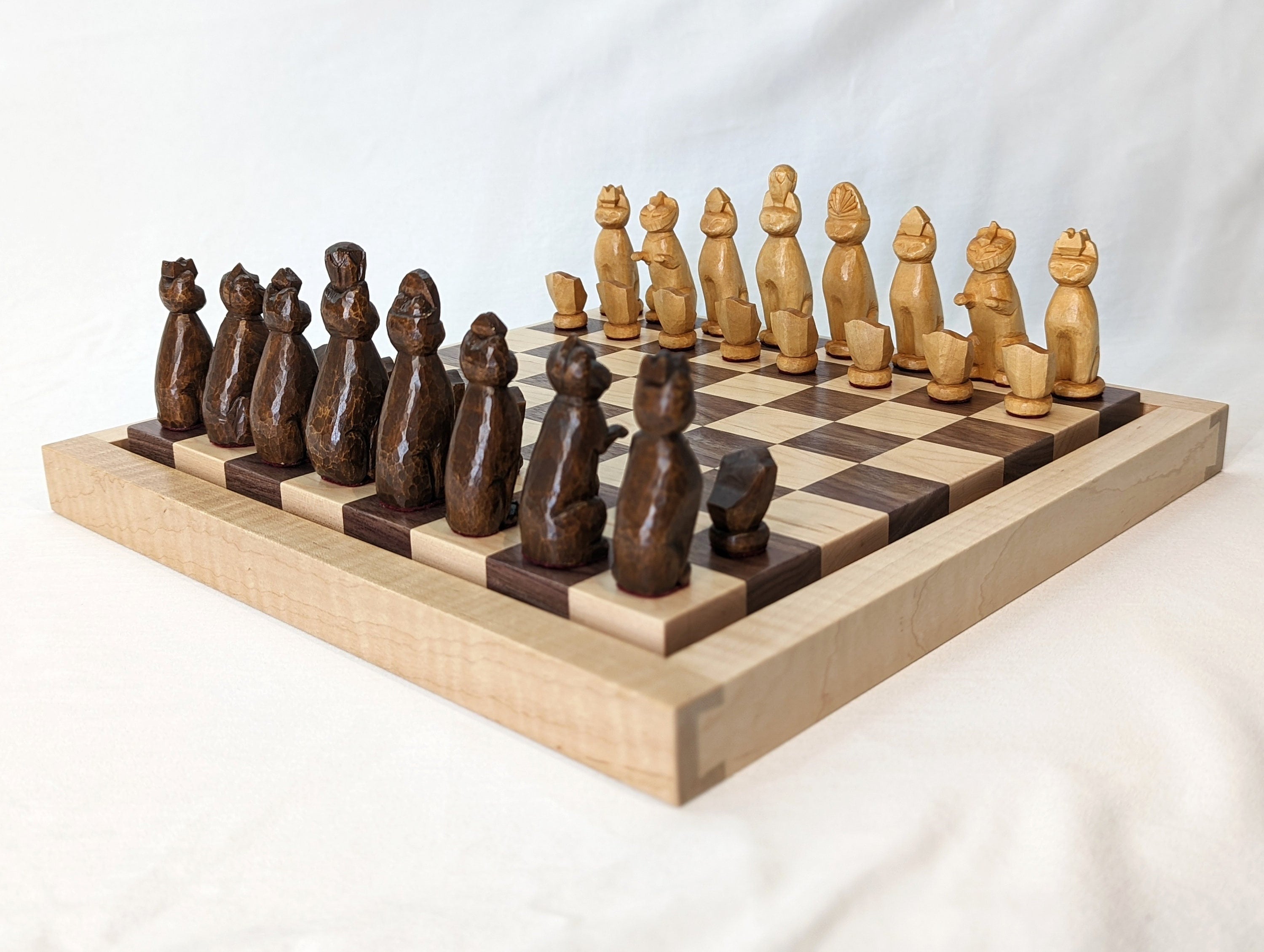 Handmade Carved Cat Chess Set - Wood Pieces and Board | Woodcarving ...