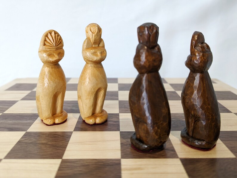 Handmade Carved Cat Chess Set - Wood Pieces and Board | Woodcarving ...
