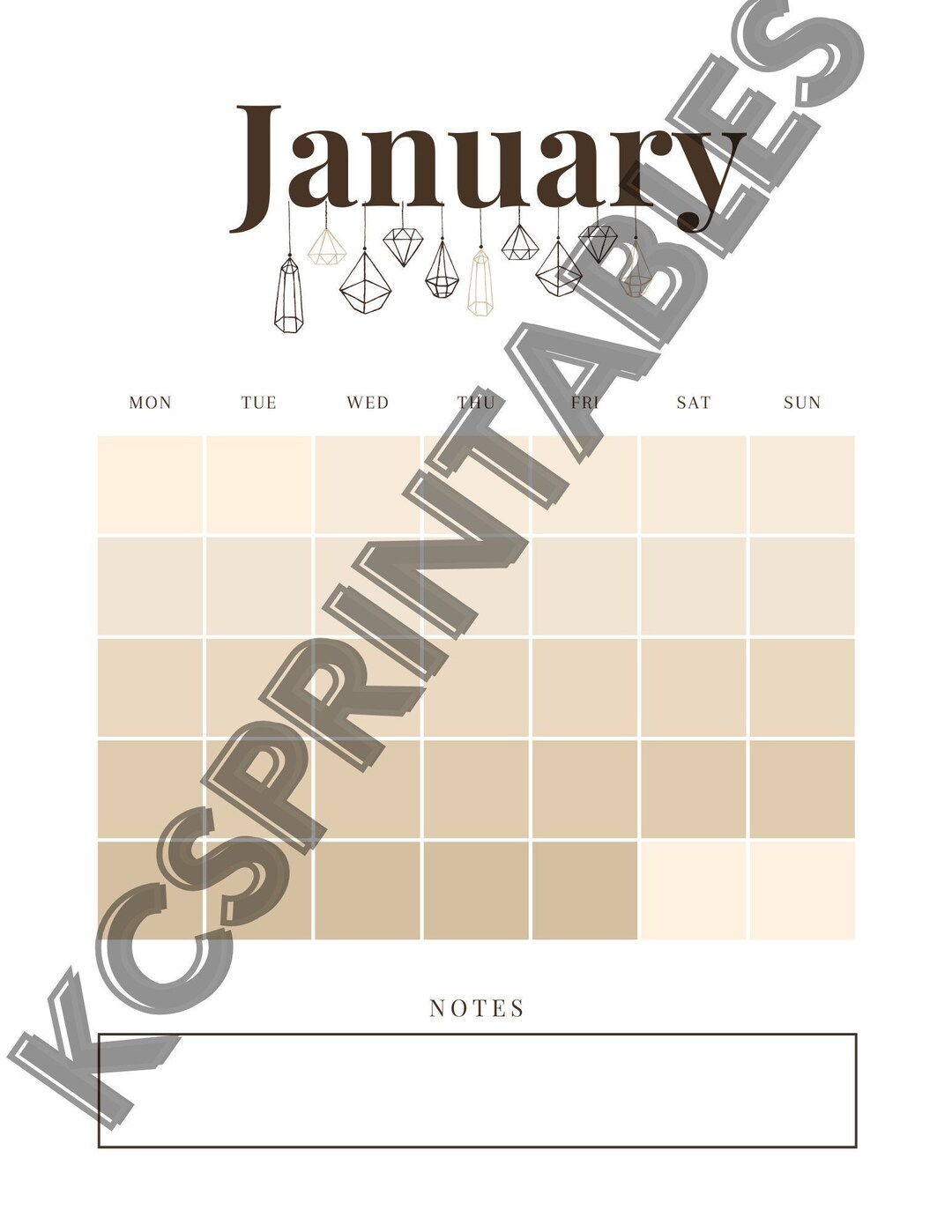 Printable Minimalist Calendar – Earthy Crystal Design | Full Year (12 ...