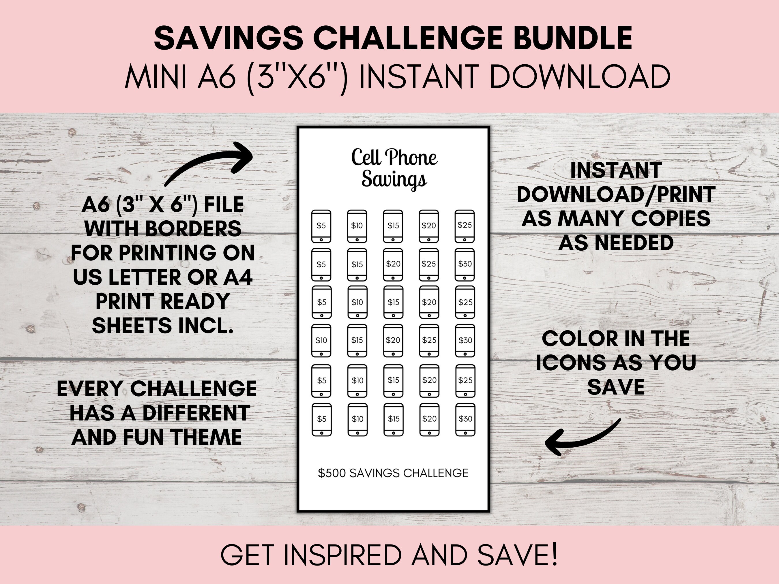 Savings Challenge Printable, A6 Savings Challenge Bundle, A6 Sized Mini ...