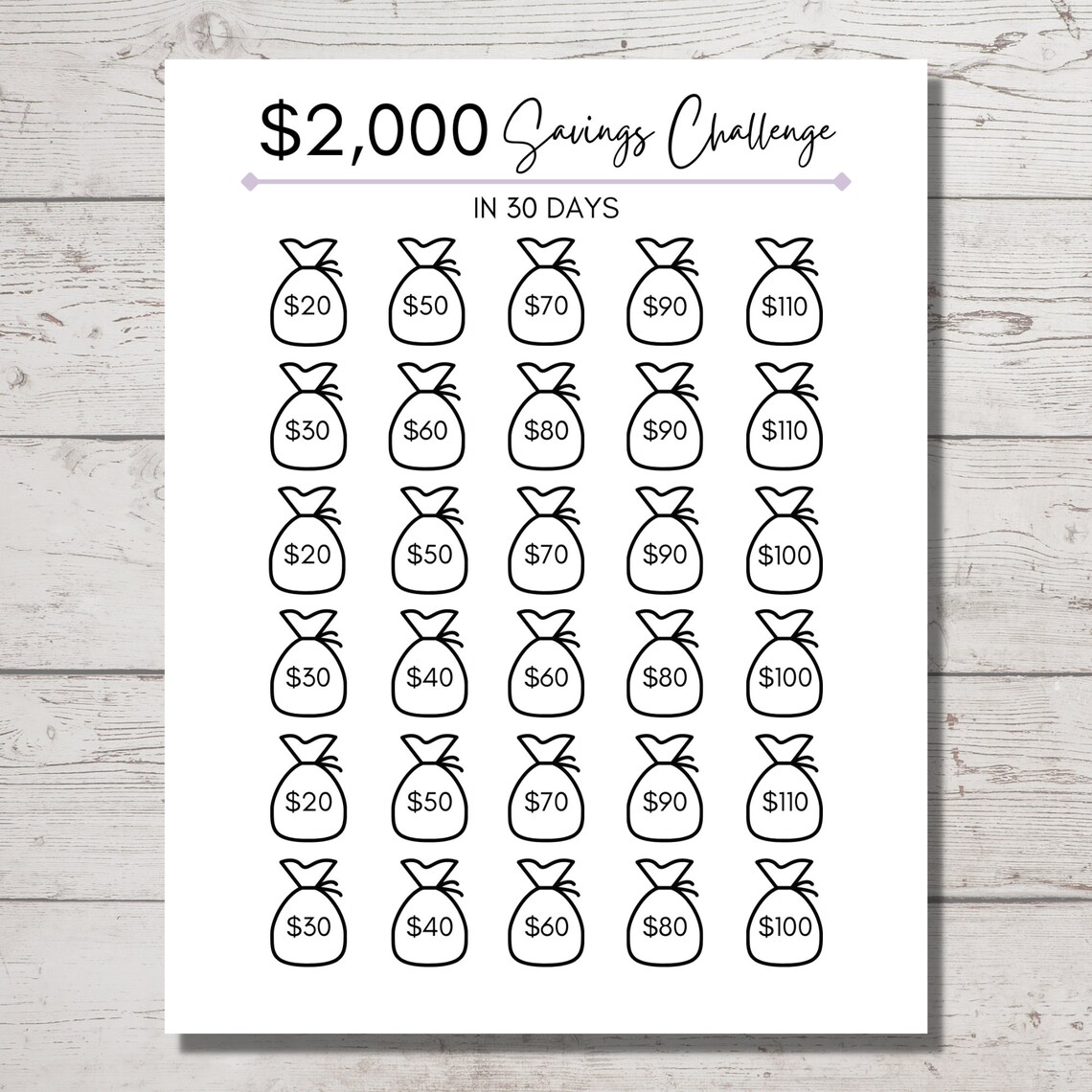 2000 Money Saving Challenge Save 2000 in 30 Days 2000 - Etsy