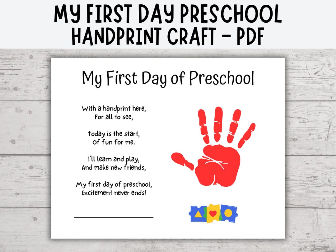 First Day of Preschool Handprint Craft, Back to School Handprint Art ...