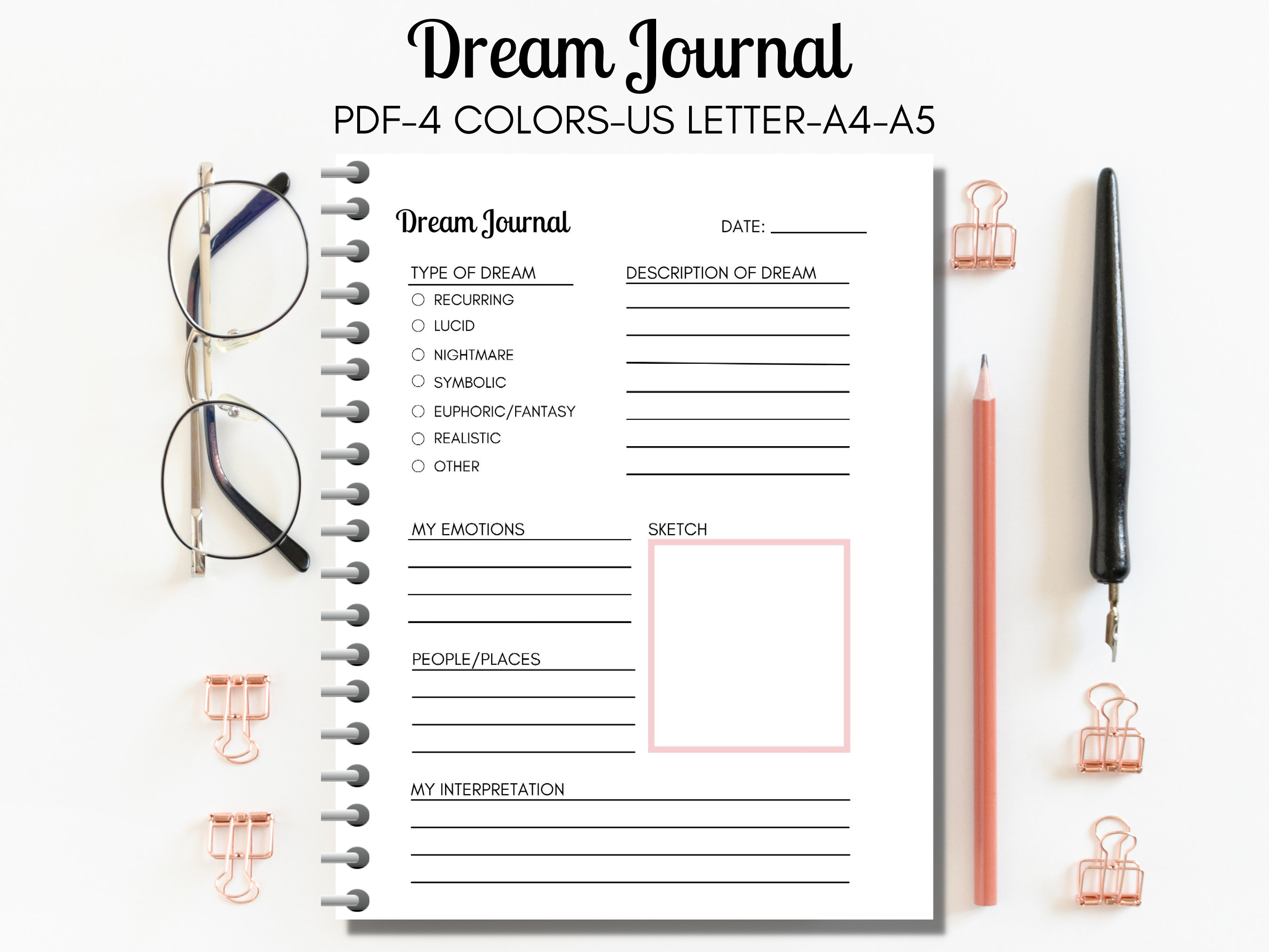 Dream Journal Printable, Dream Journal PDF, Dream Tracker, Dream Diary ...