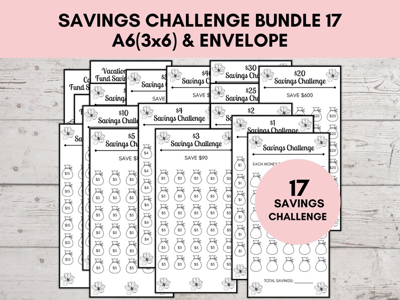 A6 Savings Challenge Printable, Savings Challenge Bundle, A6 Sized Mini ...