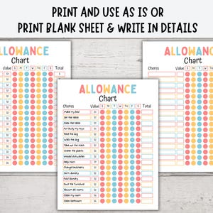 Allowance Chart for Kids, Reward Bucks Printable, Reward Chart ...