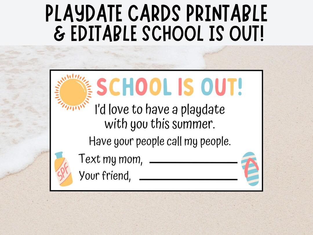 Playdate Cards, Editable & Printable Kids Summer Contact Card, End of ...