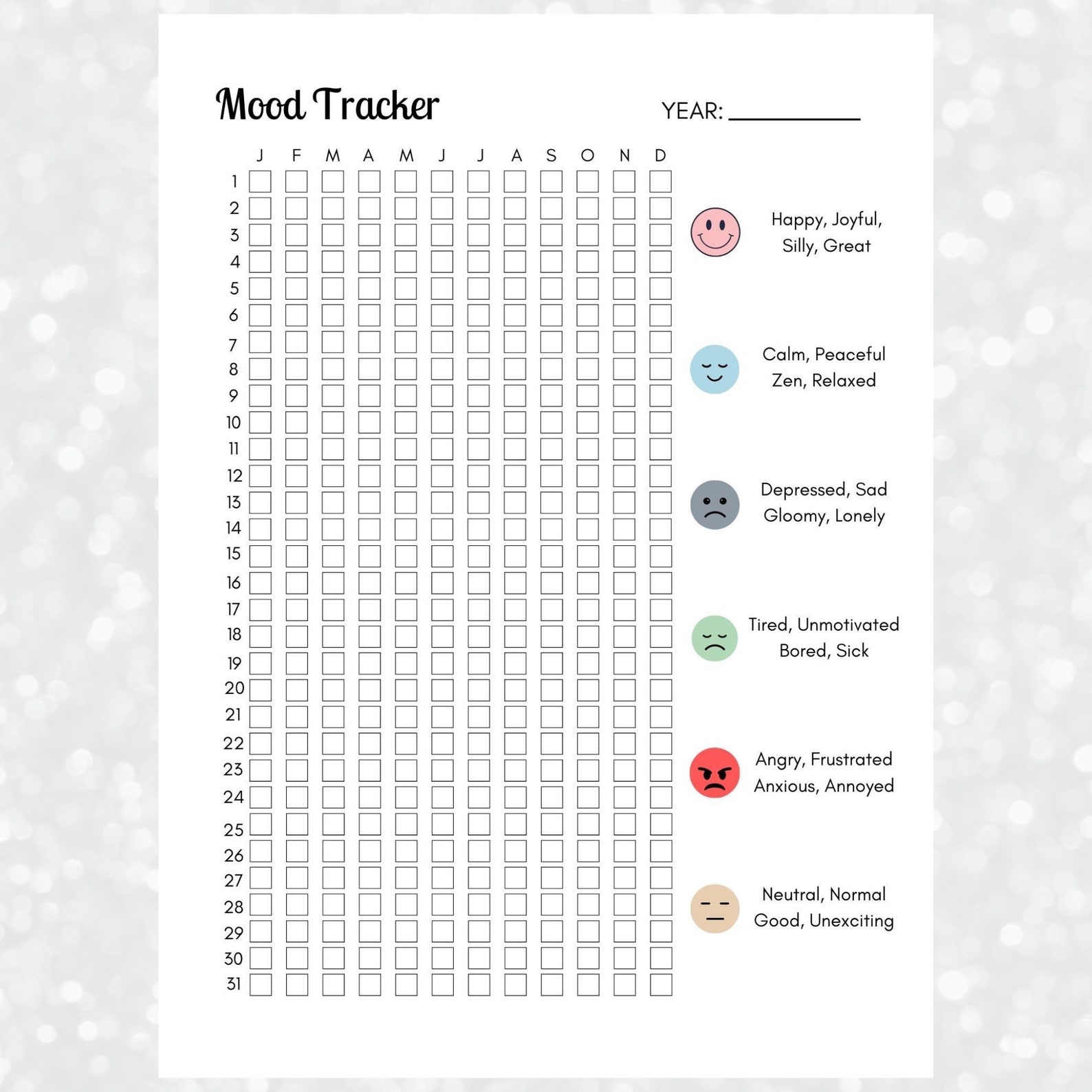 Mood Tracker Printable Daily Emotions Mood Feelings Journal - Etsy