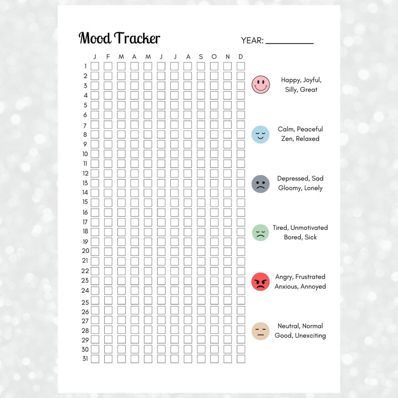 Mood Tracker Printable Daily Emotions Mood Feelings Journal - Etsy