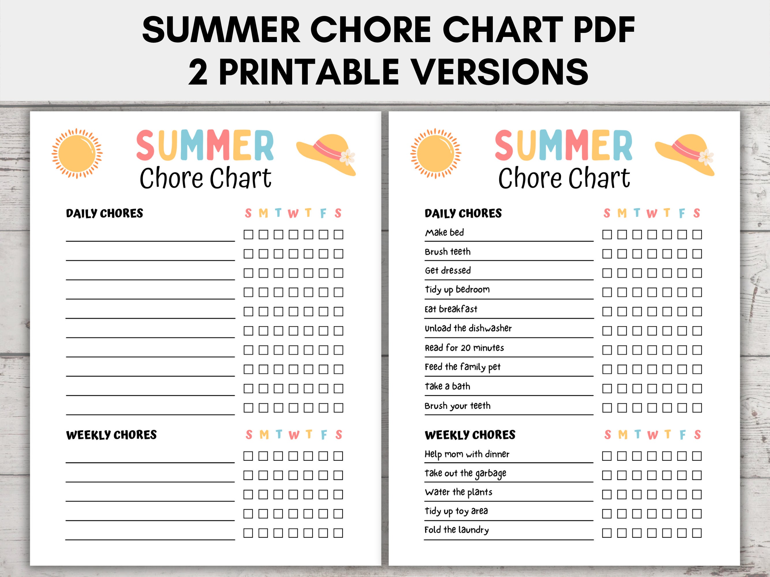 Summer Chore Chart for Kids, Editable Chore Chart, Chore Chart for Kids ...