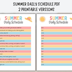 Summer Daily Schedule for Kids, Summer Schedule Printable Editable ...
