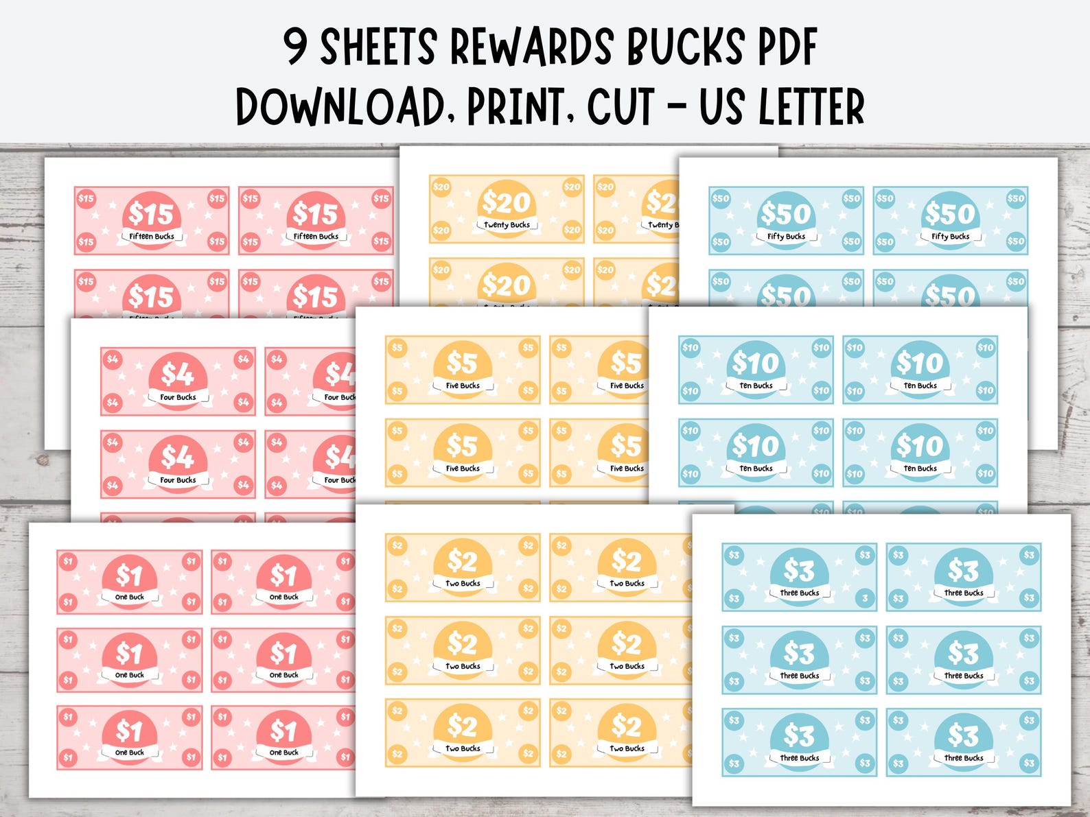 Allowance Chart for Kids, Reward Bucks Printable, Reward Chart ...