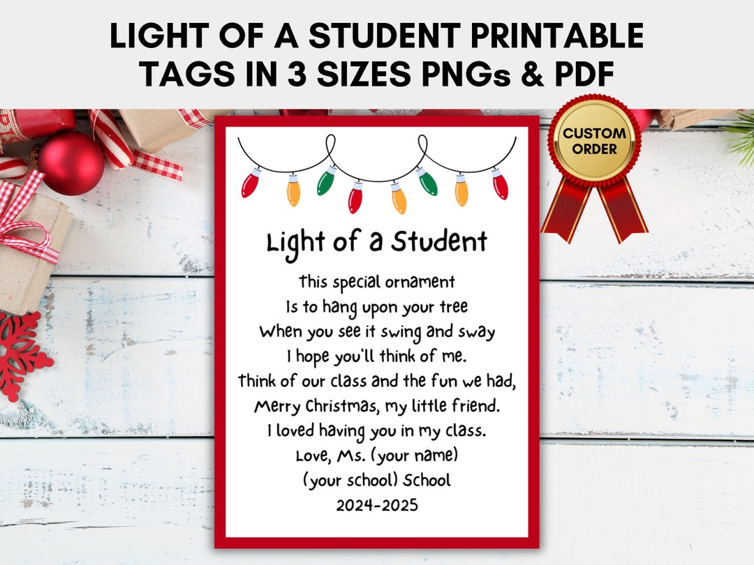 Light of a Student Card Tag in 3 Sizes, Christmas Tags, Printable Card ...