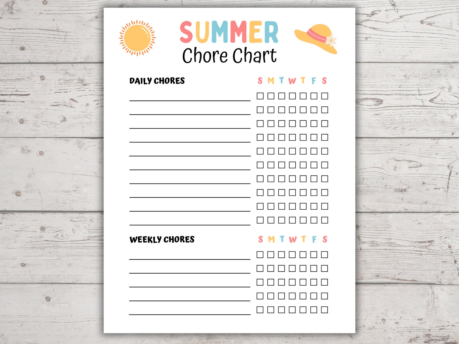 Summer Chore Chart for Kids, Editable Chore Chart, Chore Chart for Kids ...