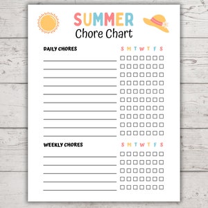 Summer Chore Chart for Kids, Editable Chore Chart, Chore Chart for Kids ...