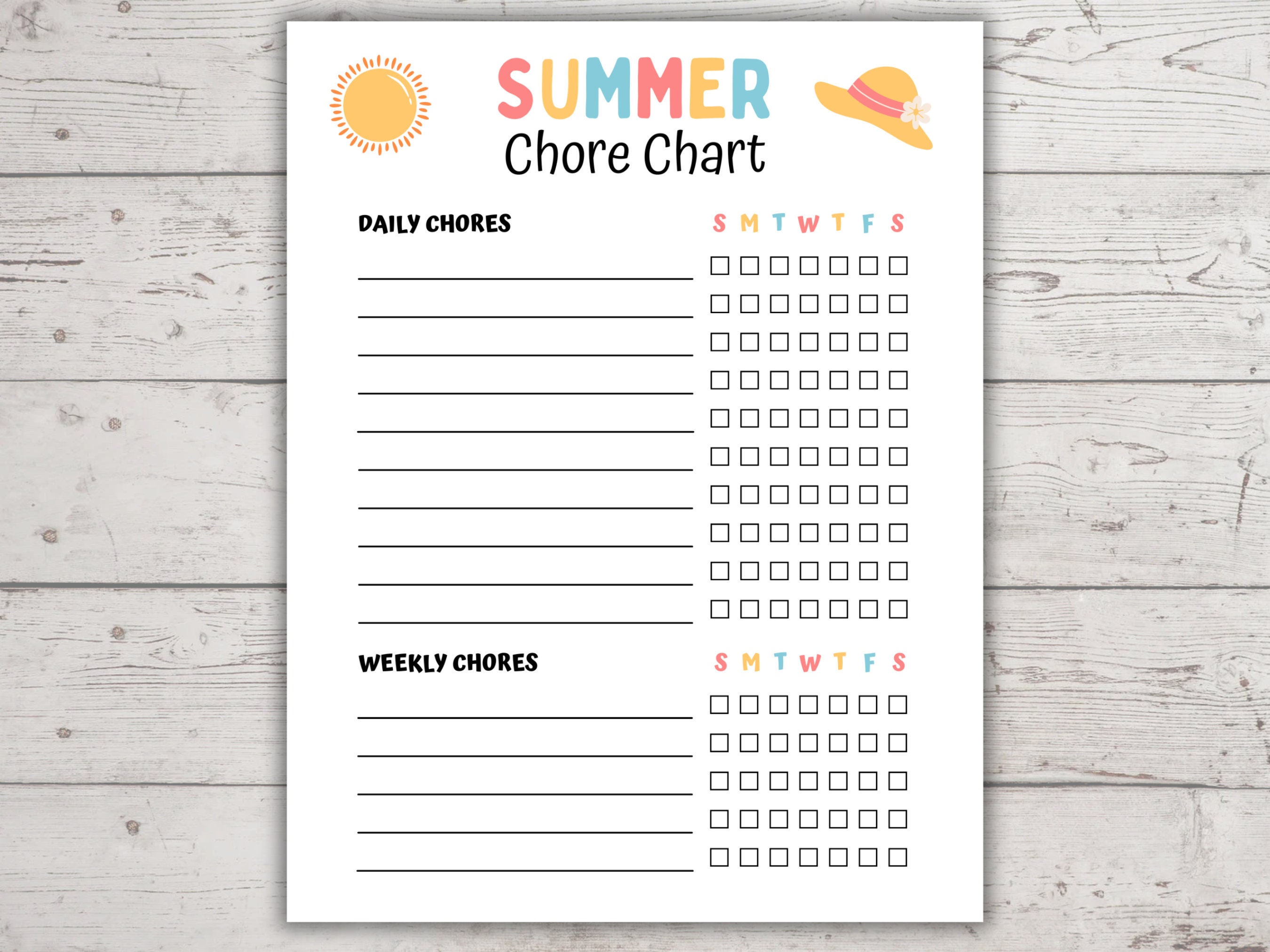 Summer Chore Chart for Kids, Editable Chore Chart, Chore Chart for Kids ...