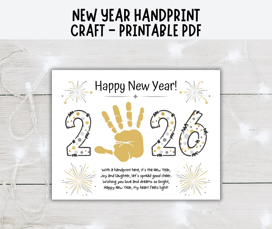 2026 New Year Handprint Art, Happy New Year Handprint Craft for Kids ...