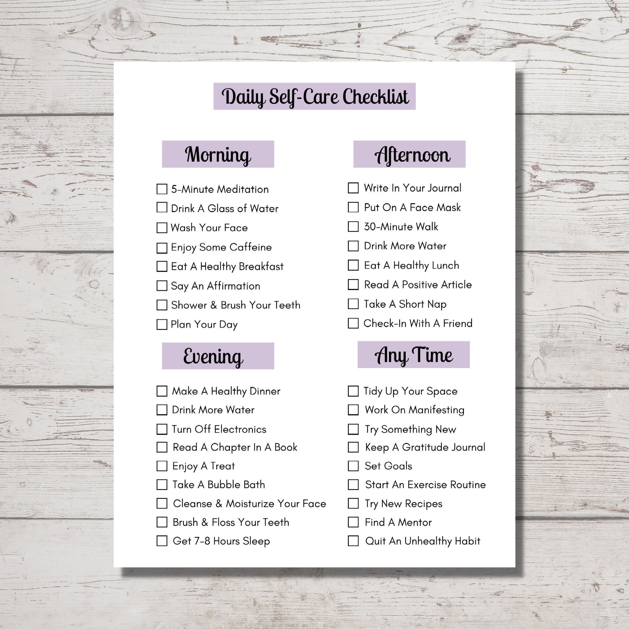 Self Care Checklist Printable Self Care Planner Daily Self Care Habit