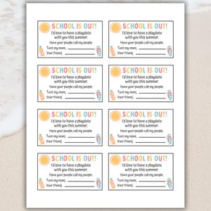 Playdate Cards, Editable & Printable Kids Summer Contact Card, End of ...