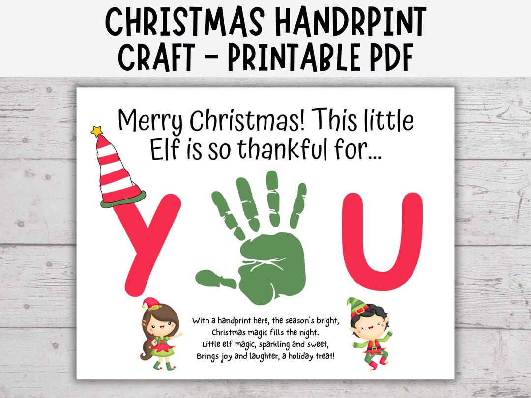Christmas Handprint Craft, Elf Handprint Template, Merry Christmas ...