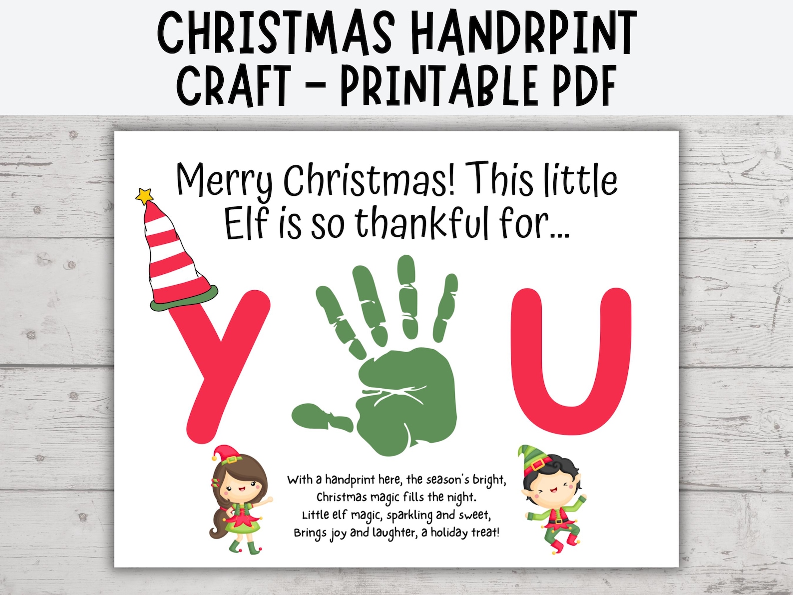 Christmas Handprint Craft, Elf Handprint Template, Merry Christmas ...