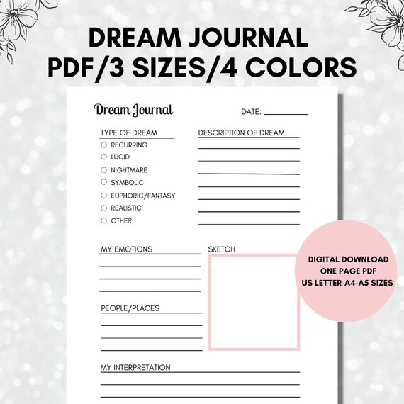 Dream Journal Printable Dream Journal PDF Dream Tracker - Etsy